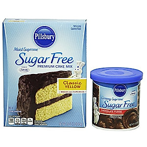 Pillsbury Moist Supreme Sugar Free Classic Yellow Premium Cake Mix, 16 Oz. And Pillsbury Creamy Supreme Sugar Free Frosting Chocolate Fudge, 15 Oz