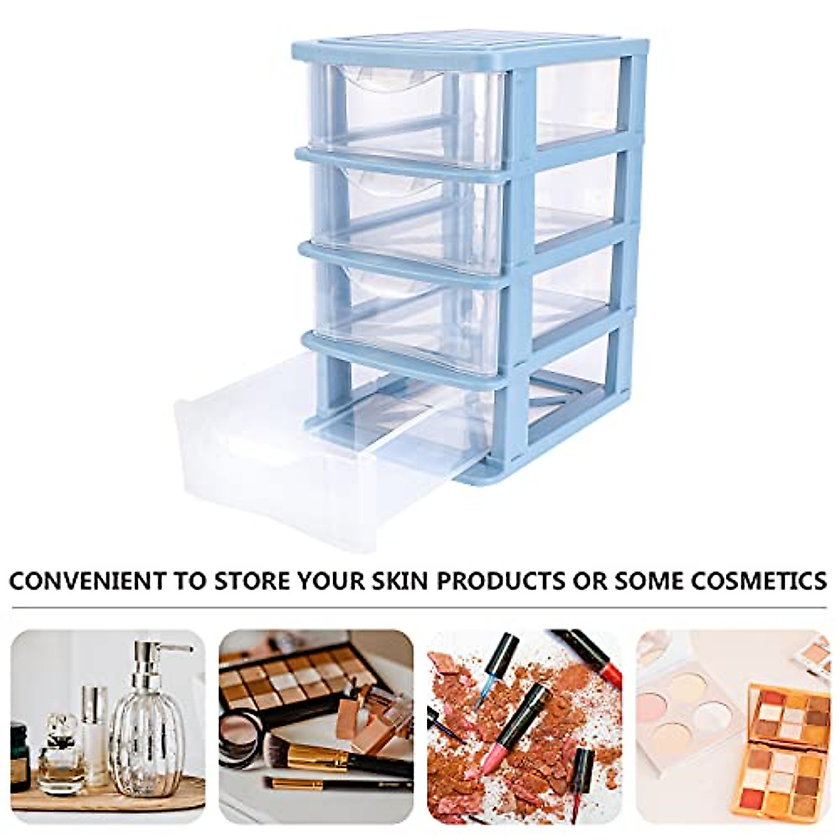 PATKAW Storage Drawer, 6.9x5.3x9inch 4 Layers Multifunctional Desktop Storage Cabinet Storage Containers with Drawers Mini Plastic Drawers Organizer for Home, Office- Blue