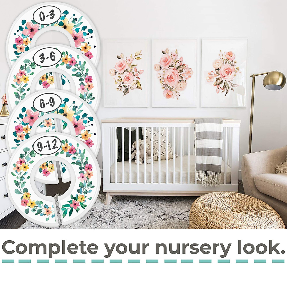 Baby Closet Size Dividers - Rustic Floral Nursery Closet Dividers for Baby Clothes - Dividers by Month for Baby Girl Nursery Decor - Flower Baby Closet Dividers for Clothing Racks - [Rustic Floral]