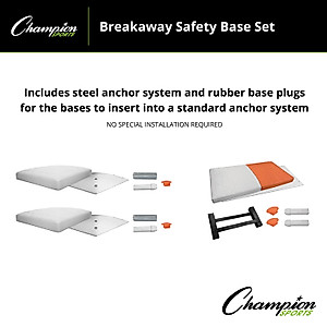 Champion Sports Breakaway Safety 3-Piece Baseball Base Set with Double First Base - Molded Rubber, Official Size, Heavy-Duty All Rubber Construction