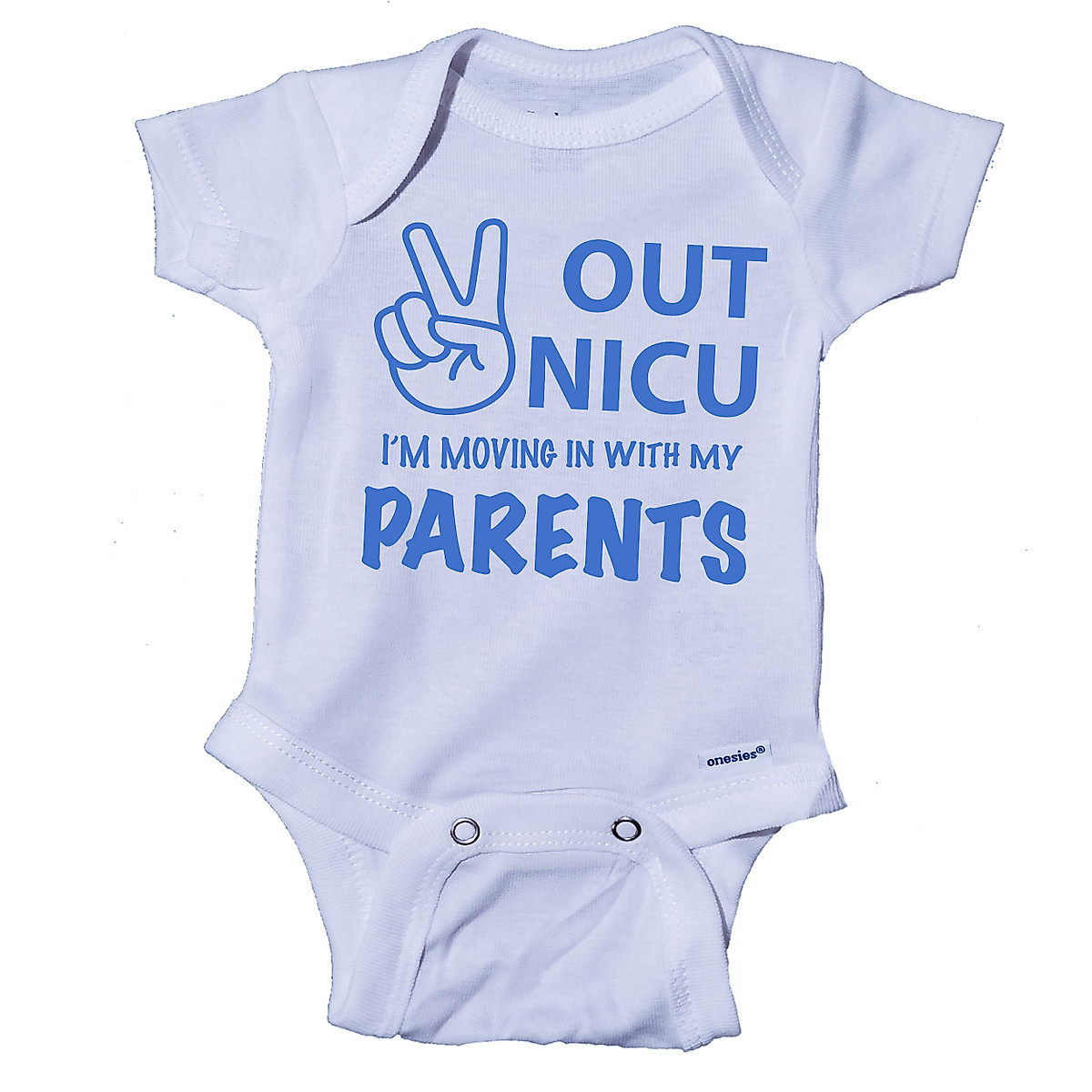 Ink Trendz Peace Out NICU I'm Going Home With My Parents- Miracle Babies- NICU Baby Onesie One-Piece Bodysuit (Preemie, Blue)