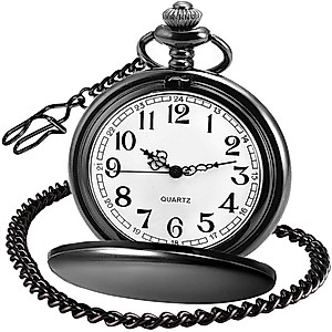 LYMFHCH Classic Smooth Vintage Quartz Pocket Watch, Arabic Numerals Scale Mens Womens Watch with Chain Christmas Graduation Birthday Gifts Fathers Day