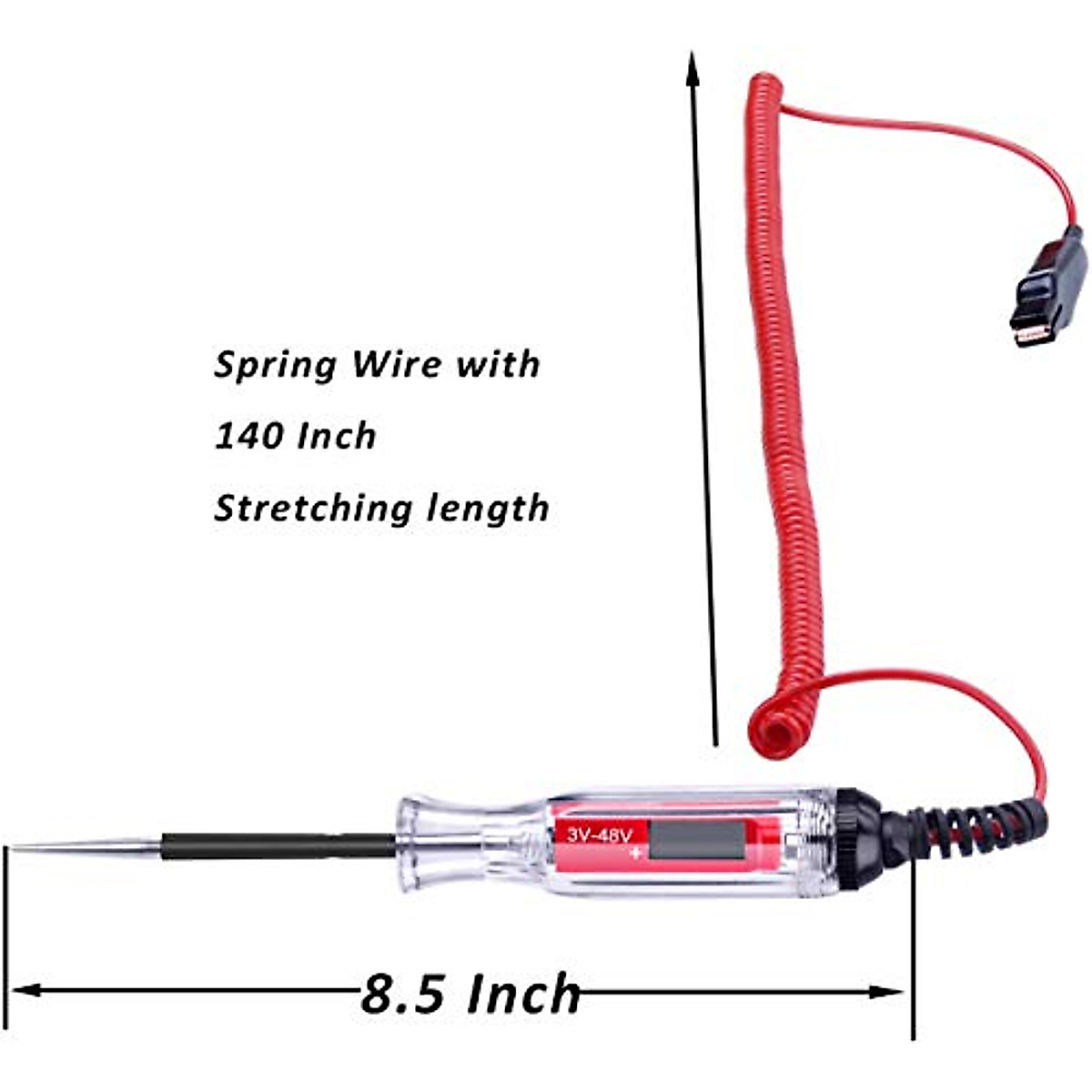 Large Size Heavy Duty 3-48V Digital LCD Circuit Tester with 140 Inch Extended Spring Wire,Car Truck Low Voltage & Light Tester with Stainless Probe