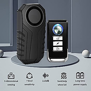 GREENCYCLE 1 Pack Bike Alarm with Remote, Anti-Theft Vibration Security Alarm for E-Bike Vehicle Bicycle Electric Tricycle, 113dB Volume and Sensitivity Adjustable, IP55 Waterproof, SOS Function