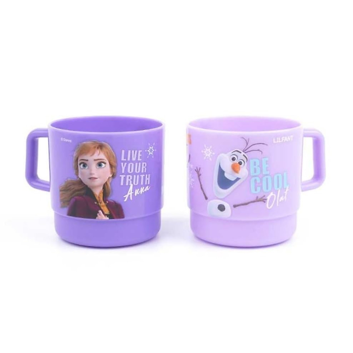 Lilfant Set of 2, Frozen Elsa Princess Mug, Plastic Cup with Handle, 250ml, Purple