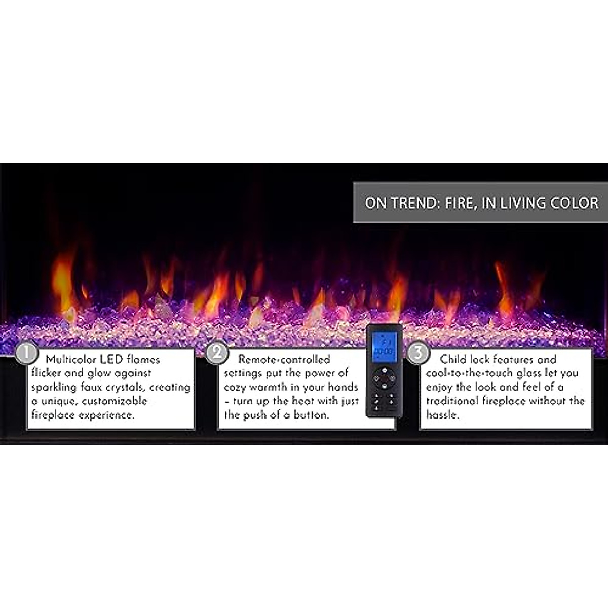 SEI Furniture Torlington Indoor Electric Fireplace with Mantel, Color Changing LED Flame, White/Gray Marble