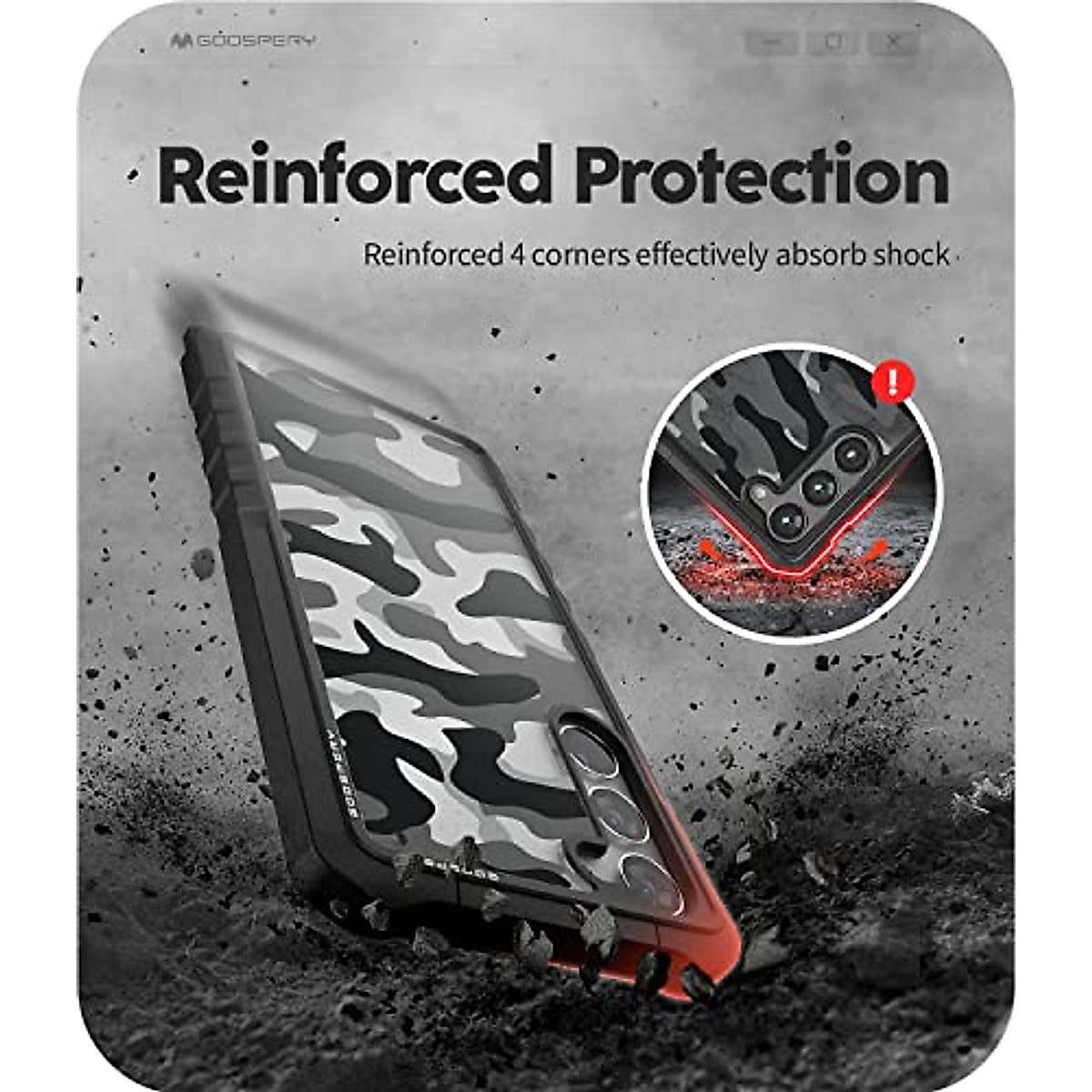 GOOSPERY Z Bumper Crossbody Compatible with S23 Plus Case [Strap Included] Shock Absorbing Dual Layer Structure TPU Edge Crystal Clear PC Cover with Shoulder Strap Outdoor Design, Camo