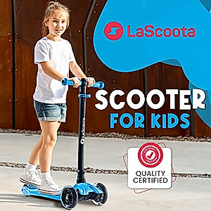 LaScoota 2-in-1 Kids Kick Scooter, Adjustable Height Handlebars and Removable Seat, 3 LED Lighted Wheels and Anti-Slip Deck, for Boys & Girls Aged 3-12 and up to 100 Lbs.
