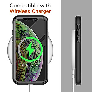 JETech Case for iPhone Xs and iPhone X 5.8 Inch with Built-in Screen Protector Anti-Scratch, 360 Degree Full Body Rugged Phone Cover Clear Back (Black)