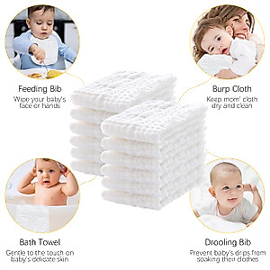 Lovely Care 12 Pack Muslin Burp Cloths 100% Cotton Muslin Cloths Large 20''x10'' Extra Soft and Absorbent Baby Burping Cloth - White