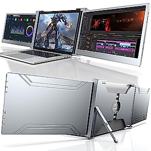 LIMINK S19 Portable Triple Monitor Screen Extender for 14-17.3" Laptop, 14" FHD 1080P Laptop Dual Monitor Extender, HDR 72% NTSC, Plug Play, USB-C HDMI Display with Carry Case, Fit for Mac Windows