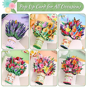 6 Pack Paper Flower Pop Up Cards, Flower Bouquet Card Popup 3D Greeting Cards for Mother's Day, Graduation, Anniversary, Birthday, Congratulations, Get Well, Home Decor, with Envelope and Note