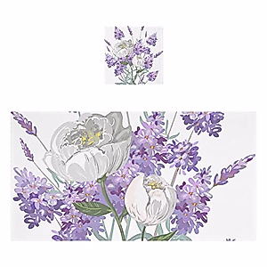 Lavender Peony Bath Towel Set Cotton Bath Towels for Bathroom Soft Towel Set 1 Bath Towel 1 Washcloth Soft Absorbent Decorative Towels for Face and Body