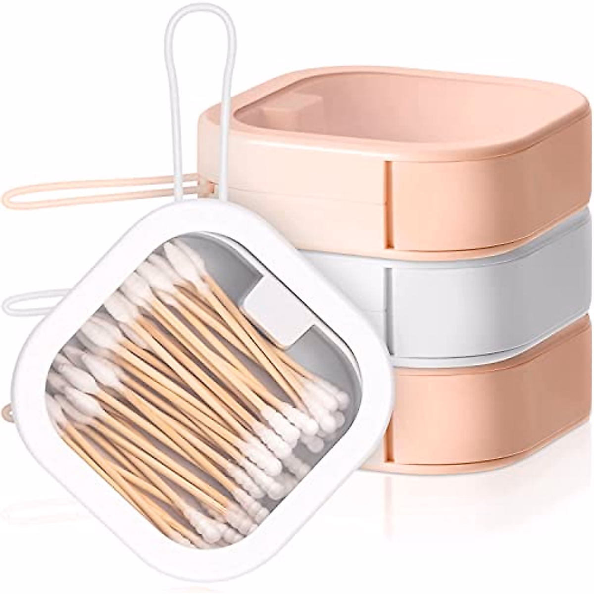 Nvhaly 4 Pcs Hair Tie Organizer, Portable Hair Accessory Storage Containers Small Stackable Hair Ties Qtip Travel Holder Cotton Swab Dispenser Hair Accessories Organizer Box(4PCS,(2Pink+2white))