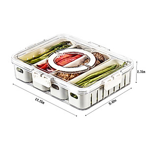2Pack Divided Veggie Tray with Lid and Handle 4 Compartment Serving Tray with Dividers Portable Travel Snack Storage Containers Stackable Snackle Box Charcuterie Container for Fruit,Vegetable,Salad