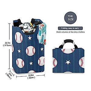 22.7"(H) Collapsible Laundry Hamper Baseball Star Print Laundry Basket Organizer Large with Handle Foldable Clothes Hamper