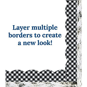 Schoolgirl Style Black and White Gingham Bulletin Board Borders, Woodland Whimsy Classroom Decorations, 39 Feet