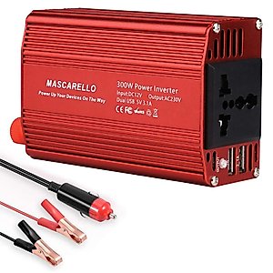 300W Car AC Power Inverter DC 12V to 110V for Vehicles Converter 3.1A Dual USB Fast Charging Ports Car Charger Adapter,Red