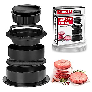 atrccs Burger Meat Press, 3 in 1 Burger Press with Parchment Paper, Multifunctional Grill Press, Burger Meat Mold, Dishwasher-Safe and Non-Stick Patty Maker (Black)