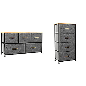 YITAHOME Dresser with 5 Drawers - Fabric Storage Tower & Storage Tower with 4 Drawers - Fabric Dresser, Organizer Unit for Bedroom, Living Room, Closets & Nursery (Cool Gray)