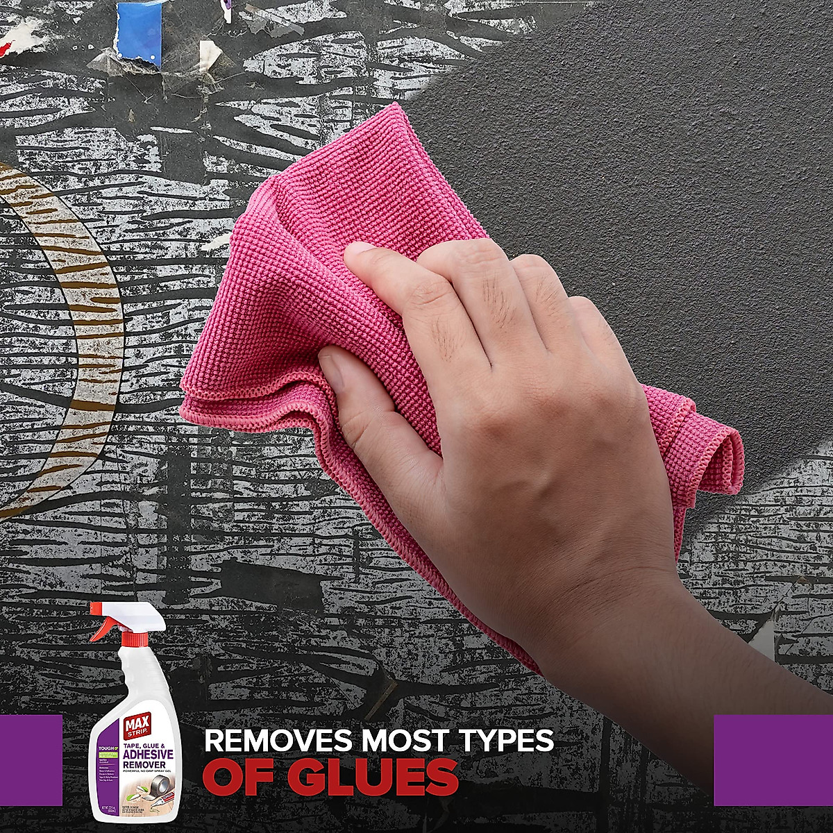 Max Strip Tape, Glue & Adhesive Remover 22oz | Fast-Acting | Removes All Kinds of Glues, Stickers & Sticky Residue | For Wood, Metal & Multiple Surfaces | No Harsh Odor Leaves Surface Clean