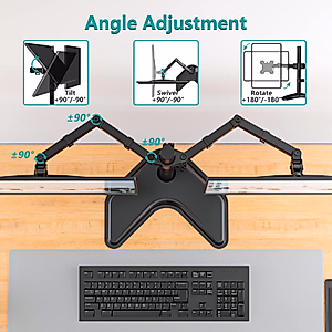 WALI Free Standing Dual LCD Monitor Fully Adjustable Desk Mount Fits 2 Screens up to 27 inch, 22 lbs. Weight Capacity per Arm, with Grommet Base (MF002), Black