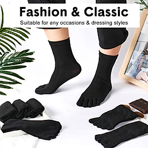 Mumufy 20 Pairs Mens Toe Socks Five Toe Crew Toesocks Polyester Cotton Athletic Toe Separator Socks for Winter Outdoor Activities Running Hiking, Black