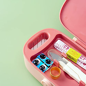 WANSHUNLMI Red Sewing Kit, 140Pcs Family Travel Sewing Project Kit Portable Small Traveler Sewing Supplies Repair Kit Thread Accessories DIY Sewing Supplies Organizer Box (Dark Red)