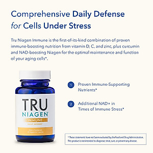 TRU NIAGEN Immune Support Supplement - Daily Defense - Vitamin C from Fermentation, Vegan Vitamin D3 2000 IU, Zinc, Plus Theracurmin (Curcumin) + Multi Award-Winning NAD Boosting Niagen 150mg 30ct