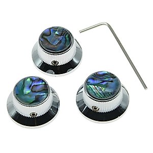 KAISH Set of 3 Set Screw Abalone Top Chrome Guitar Bass Knobs Strat Metal Knobs for 6mm Shaft Pots