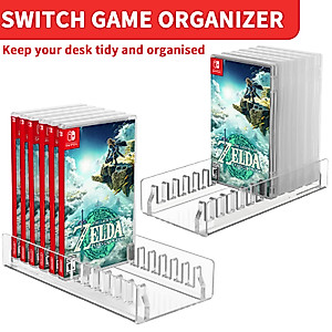 CaSZLUTION Acrylic Game Storage Organizer Stand Compatible with Nintendo Switch Game Card Case, Upgraded Switch Game Display Holder Fits up to 12 Games Box - Clear
