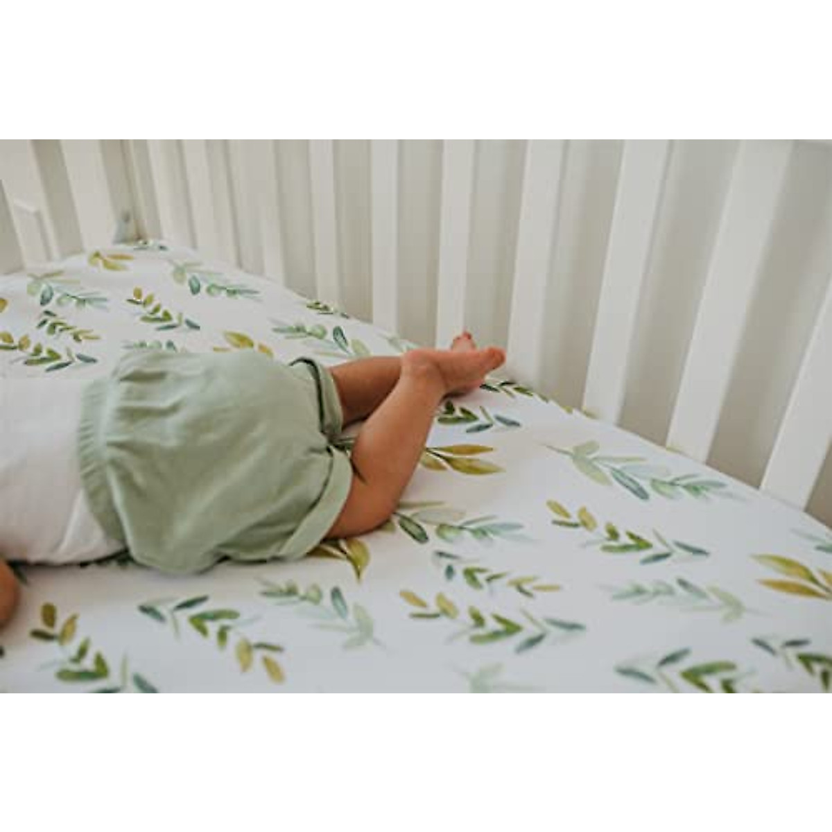 NODNAL CO. 3 Fitted Leafy Mini Crib Pack n Play Playard Portable Crib Sheets Set - 100% Oeko-TEX Cotton Baby Girl/Boy Nursery Bedding - Gender Neutral Floral Leaves Travel Pack and Play Playpen Sheet