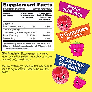 WellYeah Biotin Gummies for Kids 5000 mcg - Supports Hair Growth, Skin Health, and Nails - Natural Sourced Flavors - GMO Free, Gluten Free - Gummy for Boys and Girls - 60 Count