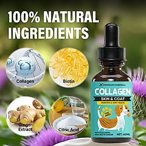 Liquid Collagen for Dogs, Dog Collagen Skin and Coat Supplement, Itch Relief for Dogs and Cats, Daily Collagen Drops Supports Joints and Digestive System Health