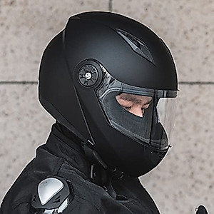 ILM Flip Up Full Face Modular Motorcycle Helmet for Adults Men Women Cascos para Motos Street Bike Motocross Helmet DOT 115(Matte Black,Medium)