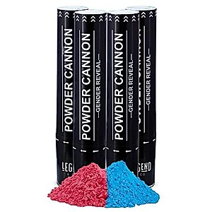 Legend & Co, Baby Gender Reveal Powder Cannons | Air Powered | Included Feature: Small Color Check Window to View Contents (2 Pink & 2 Blue Powder)