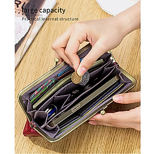 Vintage Leather Clutch Purses for Women Small Evening Bag Wallet With Kiss Lock (1-Black)