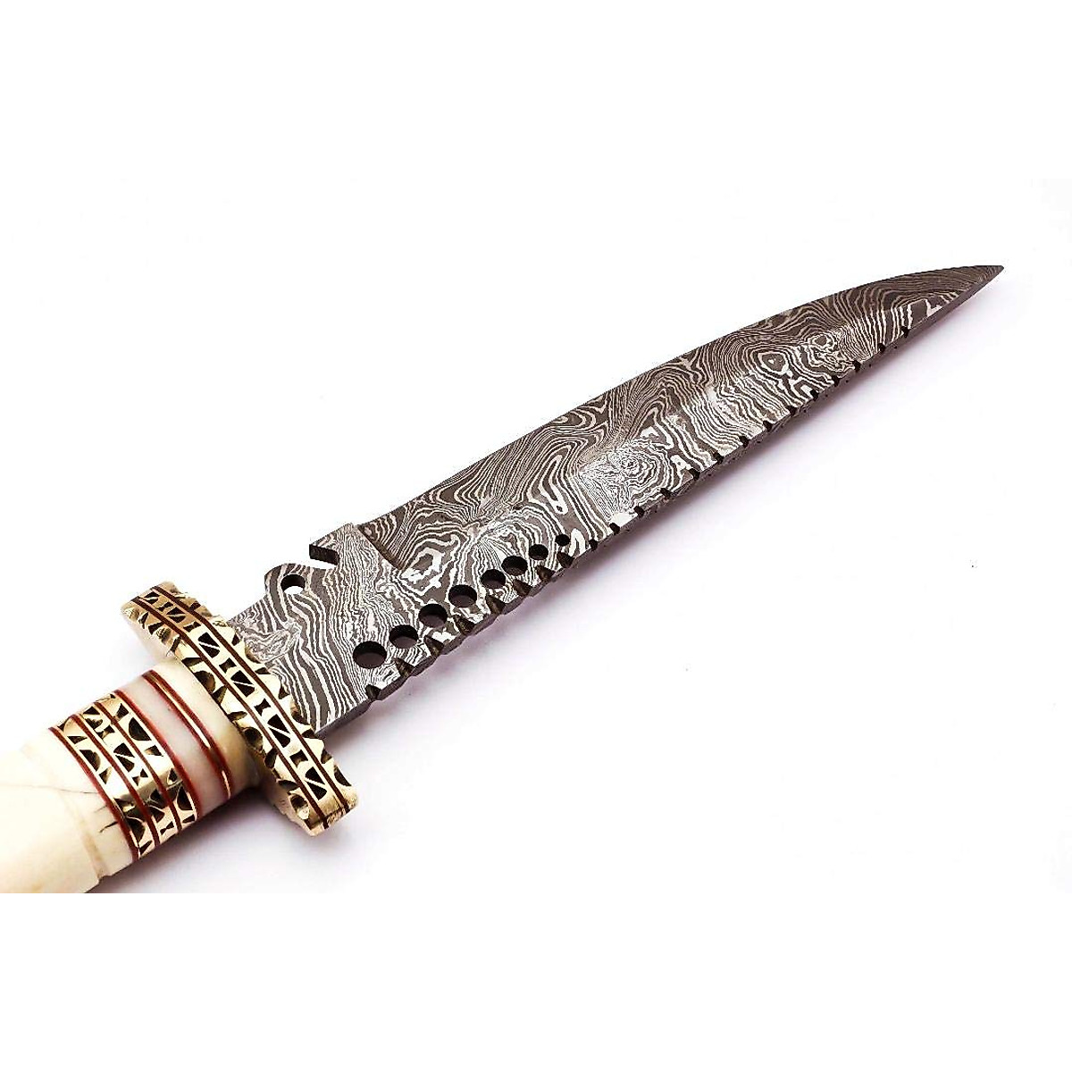 Handmade Damascus Steel Knife - Damascus Steel 14” Inches Knife - Hunting Knife - Camel Bone Brass Spicer Handle – Outdoor Camping Survival Knife - Beautiful Knife - Camel Bone Brass