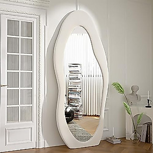 VooBang 63"x24" Mirror Full Length, Flannel Cloud Floor Mirror, Wall Mounted Mirror, Hanging or Leaning Against Wall for Bedroom, Living Room Full Body Mirror, White
