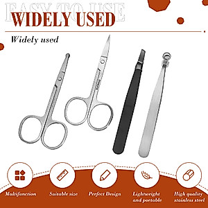 4 Pieces Nose Hair Tweezers Scissors Set Include Nose Hair Trimming Tweezers, Curved and Rounded Nose Hair Scissors, Precision Eyebrow Tweezers for Nose Hair, Eyebrows, Eyelashes, and Ear Hair