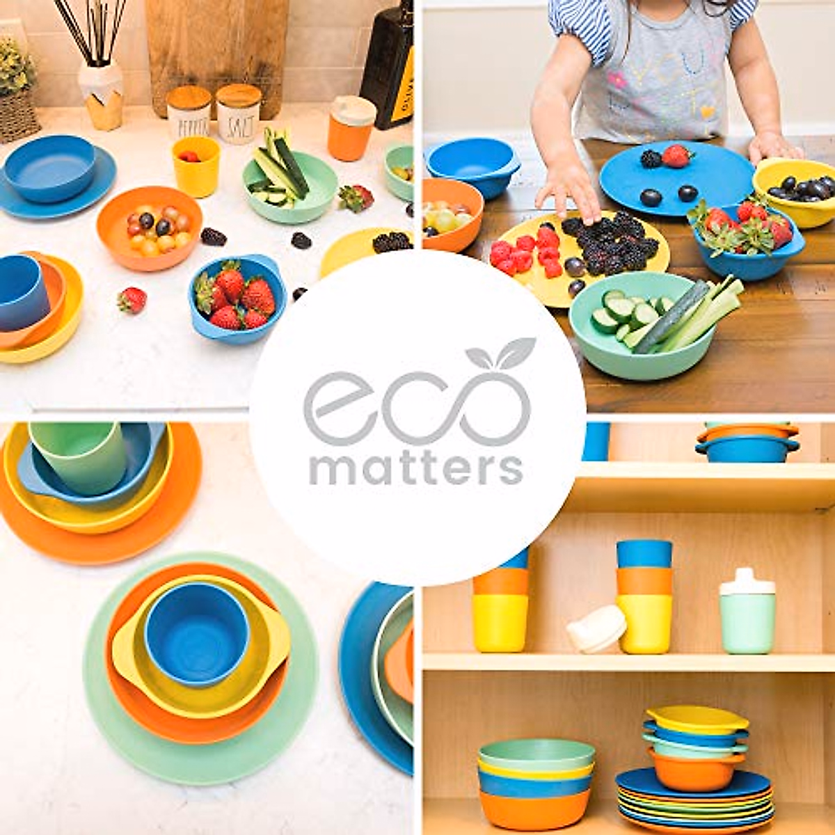 ECO MATTERS Bamboo Toddler Cups: Set of 4 Cups with 【1 Spill Proof Sippy Cup Lid】Microwave Safe， Biodegradable，Reusable Drinking Cup Sets for Kids and Toddlers - BPA Free，Non-Toxic，Non Plastic