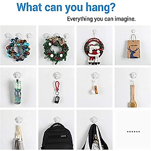 Suction Cup Adhesive Hooks - Quntis 2 Pack Large Suction Adhesive Hooks Heavy Duty Clear Shower Hooks Kitchen Bathroom Window Wall Hooks for Hanging Towel Bathrobe Loofah Sponge Christmas Wreath Key