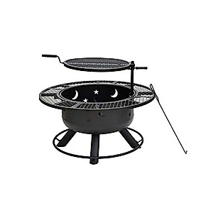 Bond Manufacturing 52124 Nightstar 32.7" Round Wood Burning Steel Fire Pit with Grill, Black