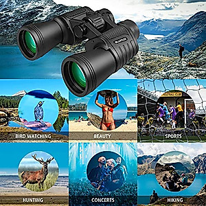 20x50 High Power Binoculars for Adults with Low Light Night Vision, Compact Waterproof Binoculars for Bird Watching Hunting Travel Football Games Stargazing with Carrying Case and Strap