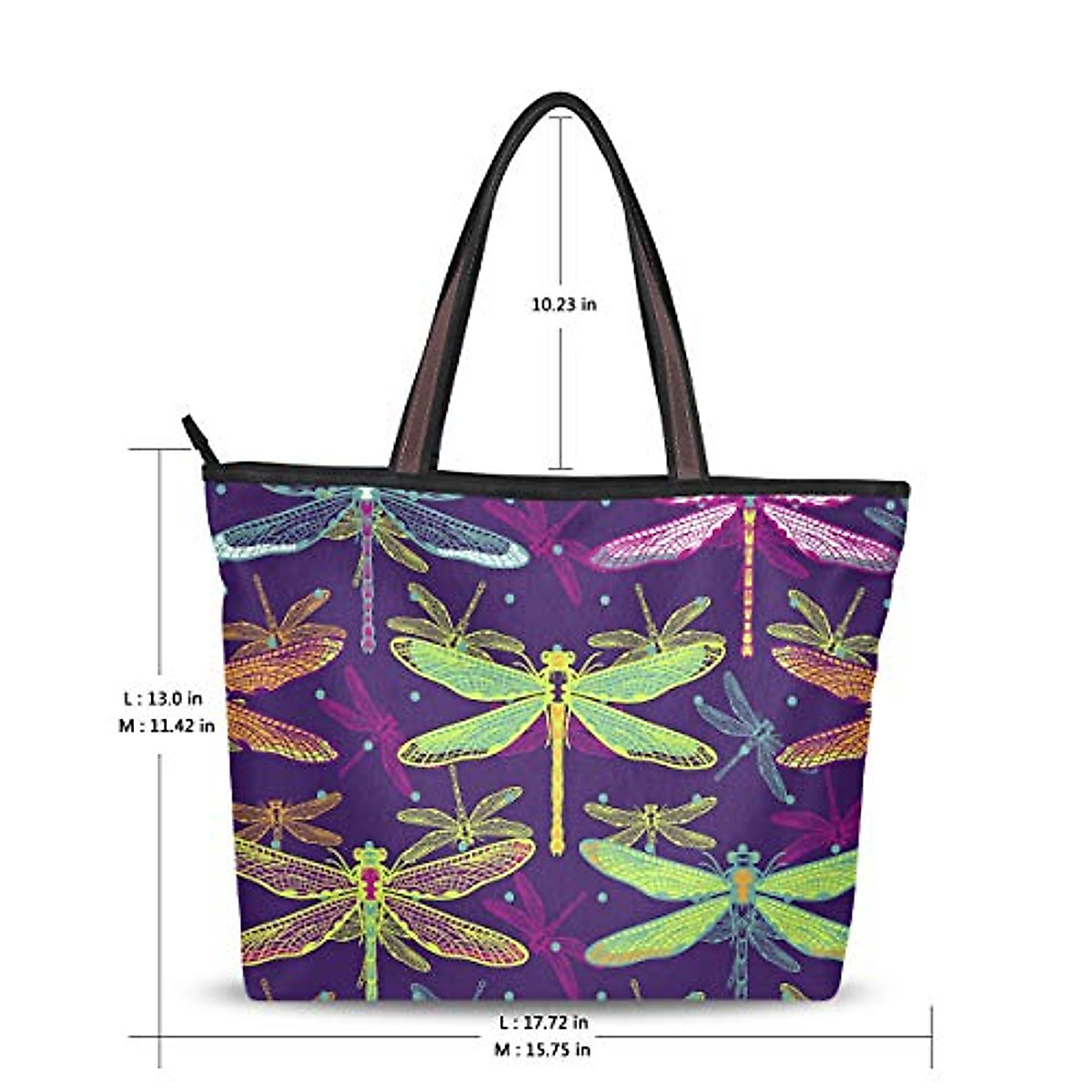 Zip Tote Bag Colorful Dragonfly Women's Handbags Shoulder Bags Satchel Purse