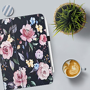 ANNAPRO Case for Amazon Kindle Fire HD 10 Tablet (ONLY Fit 11th Generation 2021 Release) & Fire HD 10 Plus Tablet - Slim Folding Stand Folio Cover with Auto Wake/Sleep and Hand Strap, Peony