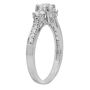 Dazzlingrock Collection 0.98 Carat (ctw) Round Diamond 3 Stone Ladies Vintage Bridal Engagement Ring 1 CT, 18K White Gold, Size 6