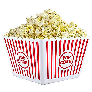 Bekith 6 Pack Plastic Open-Top Reusable Popcorn Boxes, Popcorn Containers Bucket Tub for Movie Night, 9" Square x 6" Tall