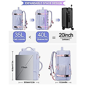 Getravel Travel Backpack for Women, Airline Approved Carry On Luggage As Personal Items, 17.3 inch Laptop Backpack, Waterproof Weekender Bag, Hiking Backpack(Purple)