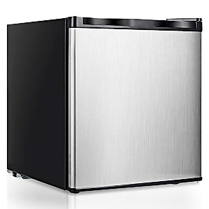 COSTWAY Compact Upright Freezer Countertop, 1.1 cu. ft. Mini Size with Reversible Stainless Steel Door and Adjustable Removable Shelves, Single Door Vertical Freezer for Home, Dorm, Office